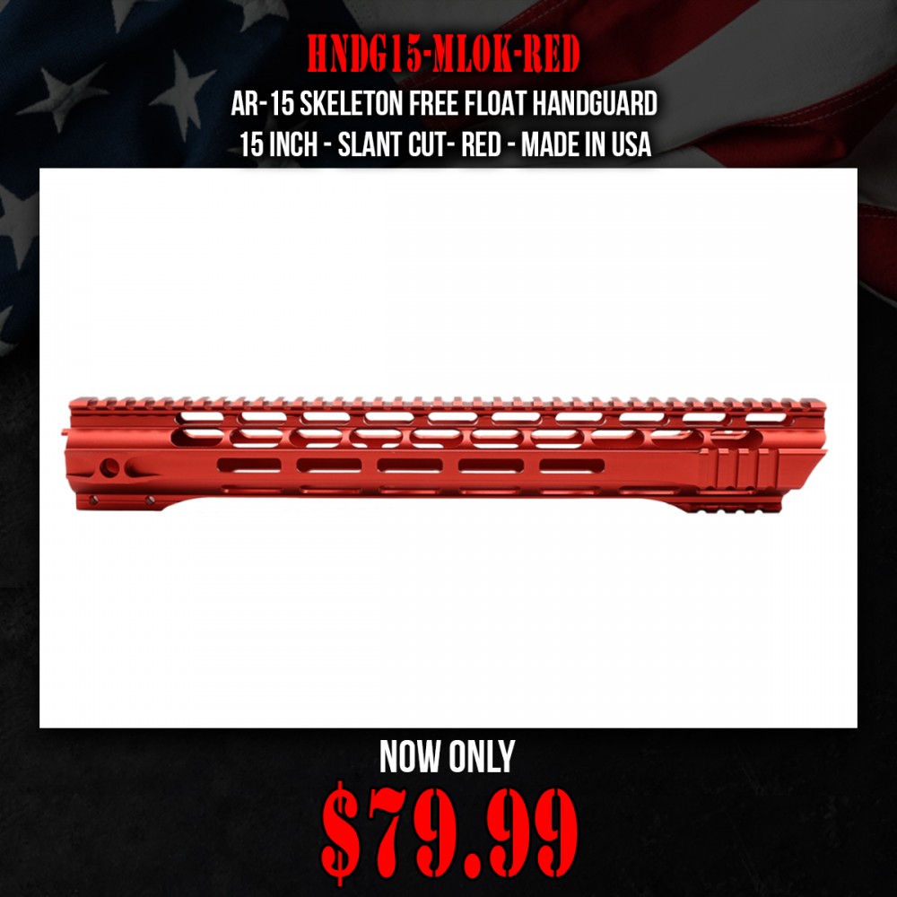 AR-15 Skeleton Free Float Handguard 15 Inch- Slant Cut-RED- Made in USA ...