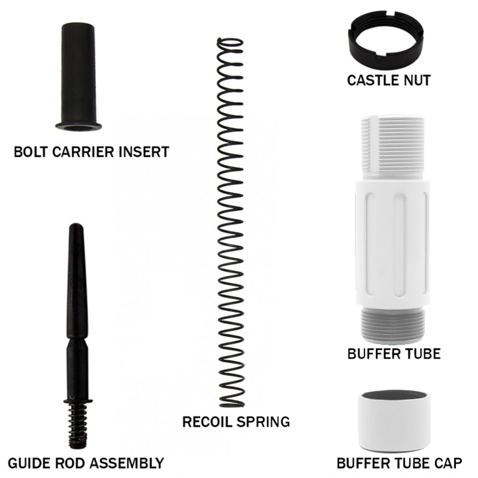 CERAKOTE WHITE | AR-15 Complete Compact Buffer Tube 3.5''| End Plate ...