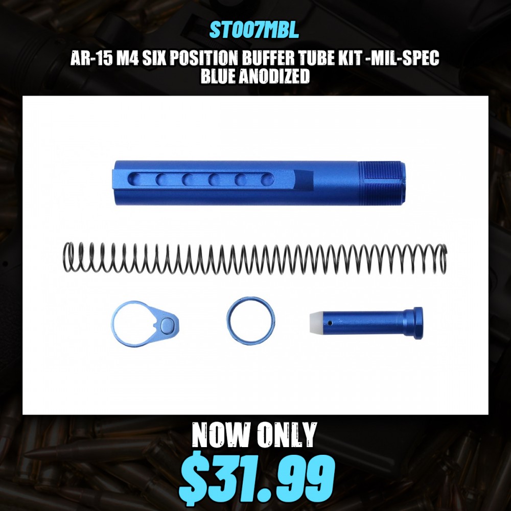 AR-15 M4 Six Position Buffer Tube Kit -Mil-Spec Blue Anodized ...