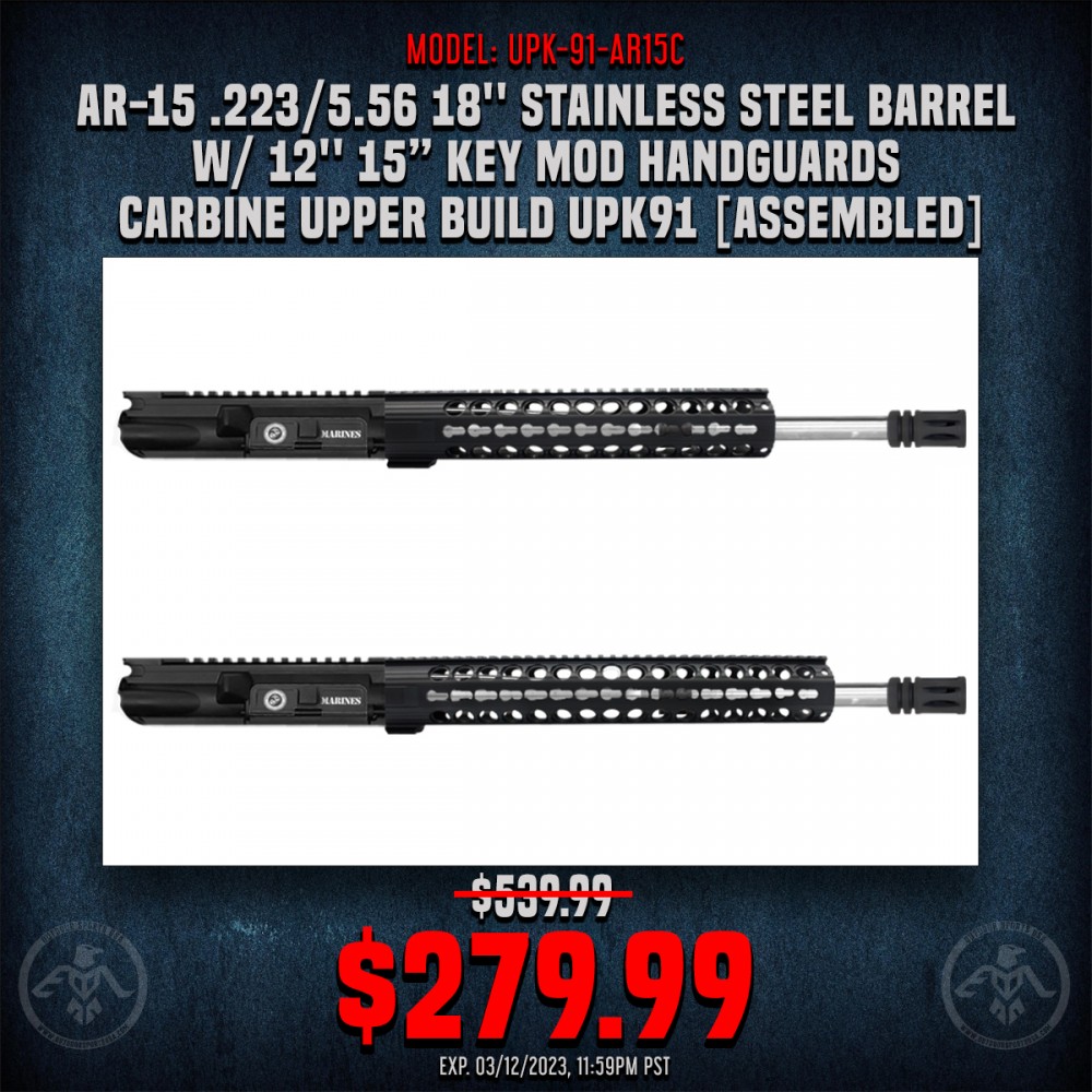 AR-15 .223/5.56 18'' Stainless Steel Barrel 12'' 15” Key Mod Handguards ...